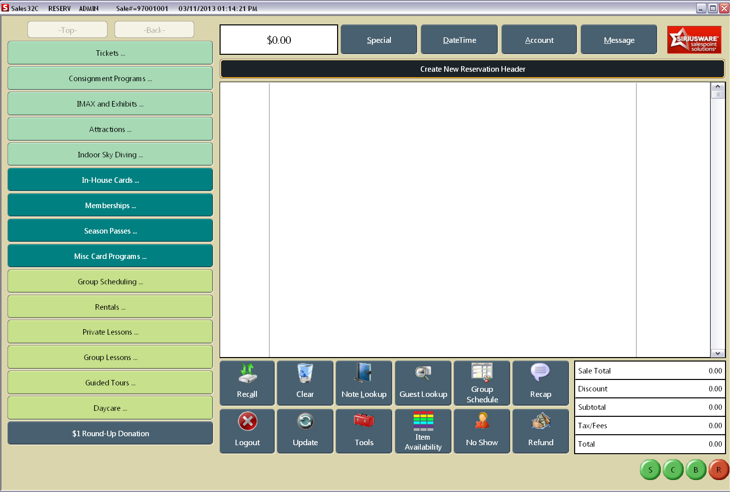 Reservations interface