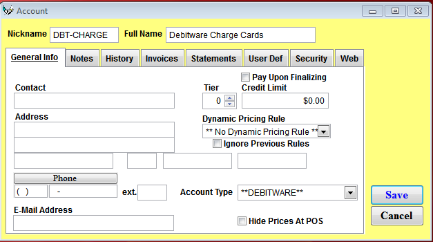 Configure an account to track the charge card Invoices